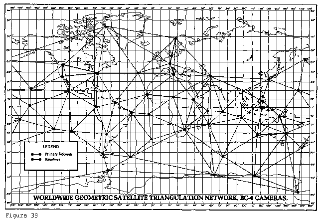 FIGURE 39 WORLDWIDE GEOMETRIC SATELLITE TRIANGULATION NETWORK, BC-4 CAMERAS